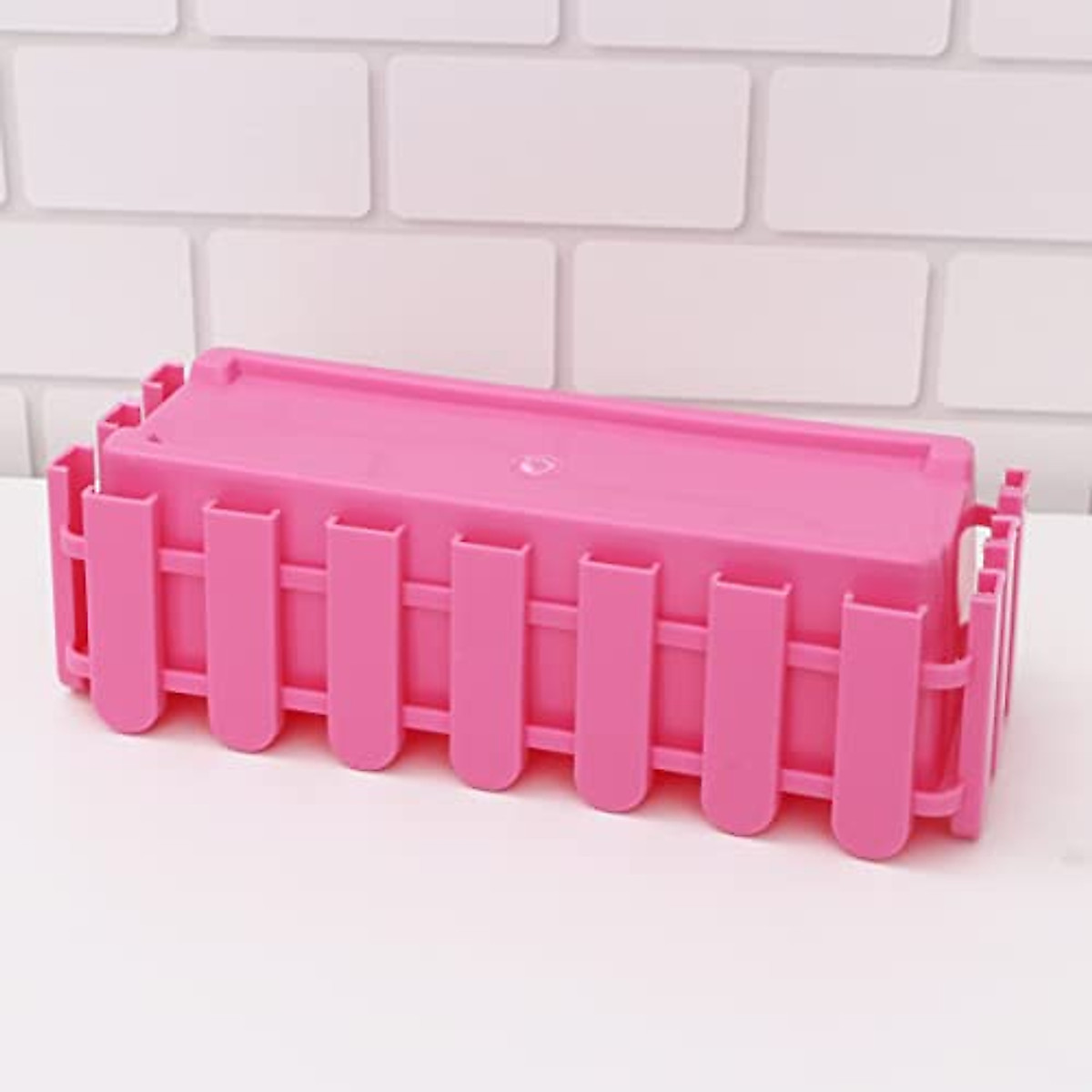 Yardwe Rectangular Plastic Flower Pot Small Creative Plant Pot Fence Shaped Window Box Planters for Garden Bonsai Home Office Decoration 9.1 x 3.5 x 2.8 Inch (Pink)