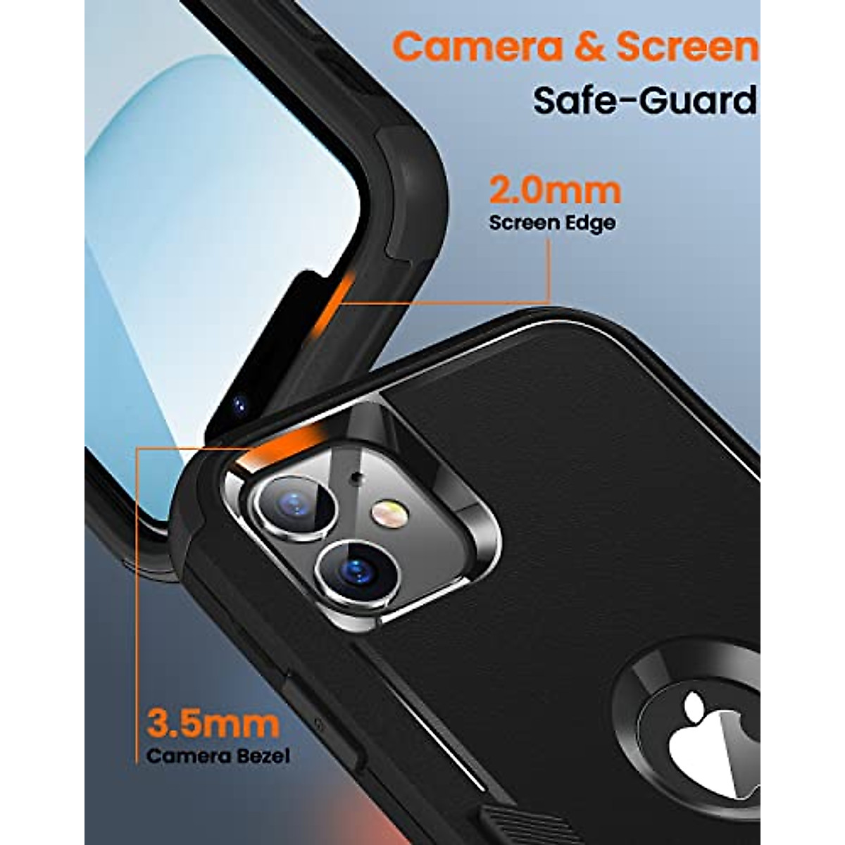 FireNova Design for iPhone 11 Case, with [Tempered Glass Screen Protector][Shockproof] [Dropproof],Protective Heavy-Duty 3 in 1 Tough Rugged Non-Slip Protective Phone Case Cover,6.1 Inch,Black