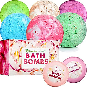 Bath Bombs - 6 Organic Essential Oil Bath Bomb Gift Set Handmade Spa Fizzies Bath Bomb, Natural Bath Bombs With Cocoa & Shea Butter, Moisturizes Dry Skin Premium Nature