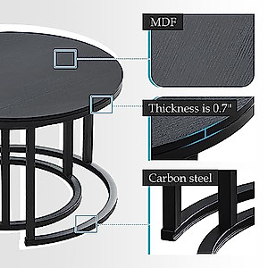 MASAKA B&W 27.5 Inch Round Wood Tables 2 Pack, Coffee Tables for Living Room Set of 2, Small Coffee Tables for Small Spaces, Center Table Modern Black with White