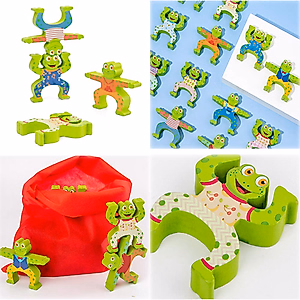 BESTING Balancing Stacking Blocks Frog Blocks Children's Educational Balance Wooden Stacking Acrobatic Interlock Decompression Preschool Toys Balancing Games (HJ012)