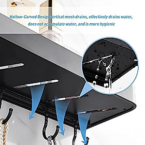 Koilria Shower Caddy,Adhesive and Drilling Shower Shelves 5 Hooks 2pcs Large Capacity Rustproof Stainless Steel Shower Organizer Basket for Bathroom/Toilet/Kitchen(Lenght11.8inch)