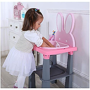 TINTON LIFE Kids Wash Basin Stand with Drain Hose & Towel Rack & Bathroom Tumbler Holder Bathroom Sink for Baby Infant Toddler Child Pink