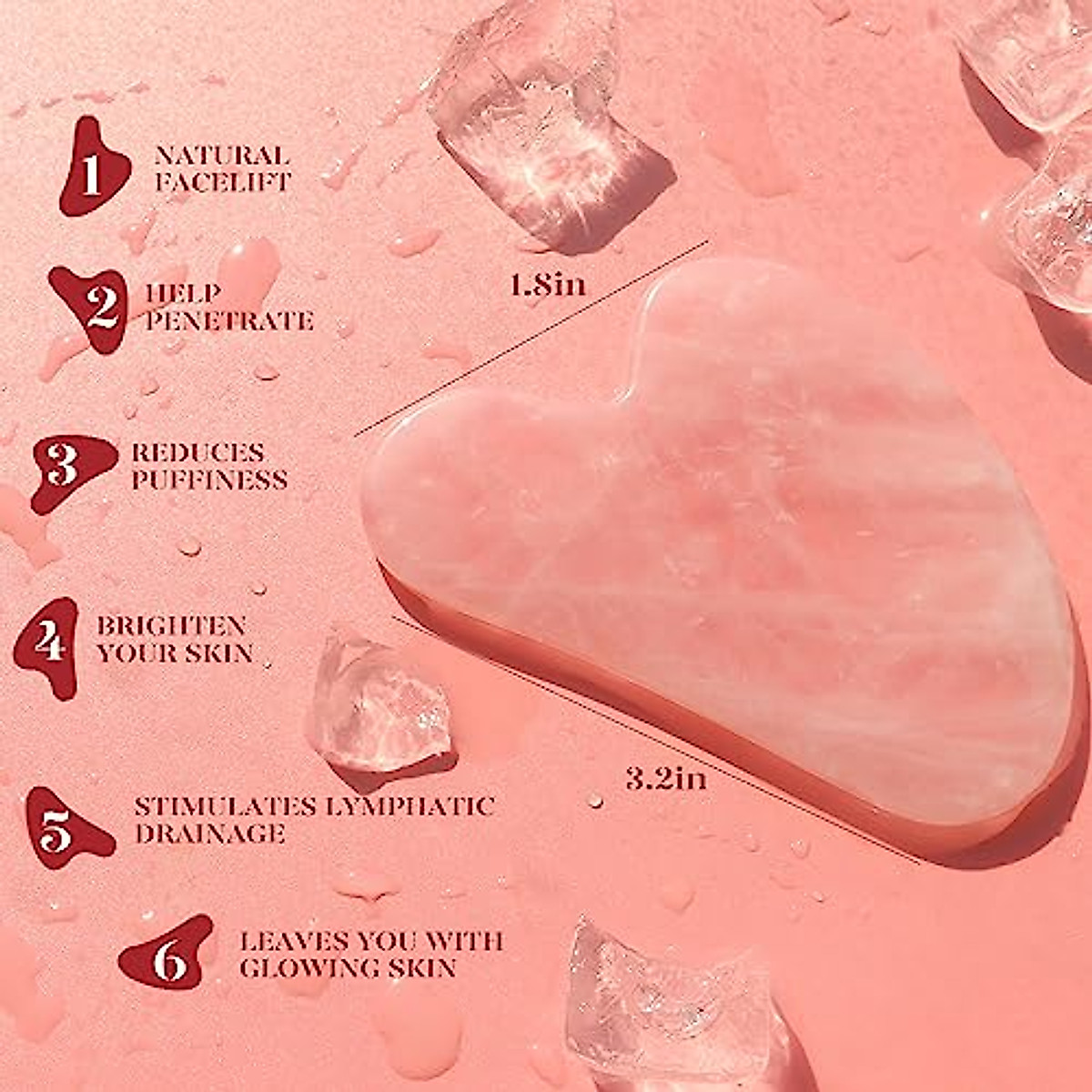 BAIMEI Jade Roller & Gua Sha, Face Roller, Facial Beauty Roller Skin Care Tools, Massager for Face, Eyes, Neck, Body Muscle Relaxing and Relieve Fine Lines and Wrinkles - Rose Quartz