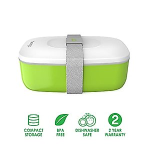 Bentgo Classic (Green) - All-in-One Stackable Lunch Box Solution - Sleek and Modern Bento Box Design Includes 2 Stackable Containers, Built-in Plastic Silverware, and Sealing Strap
