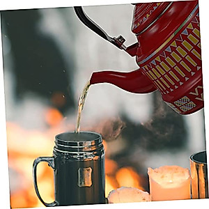 Retro Enamel Teakettle Teapot Green Tea Kettle Enamel Tea Kettle Tea Kettles Stovetop Tea Supply Stovetop Tea Kettle Red Handle Ancient Clock Handle Stovetop Kettle