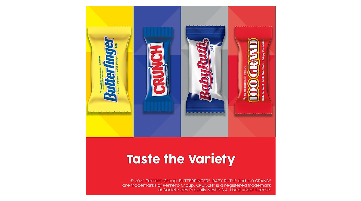 Butterfinger, CRUNCH, Baby Ruth and 100 Grand, Bulk 60 Pack, Assorted ...