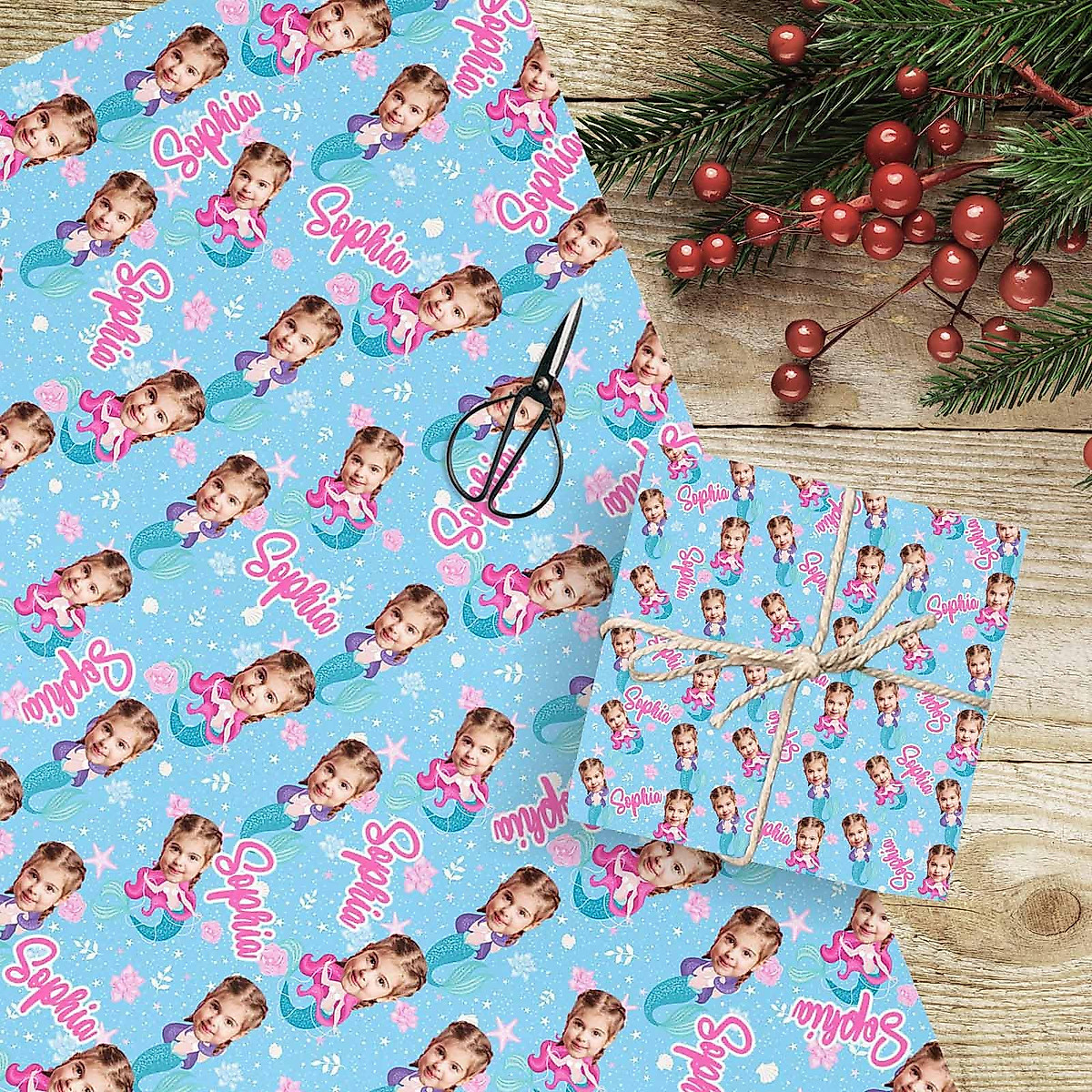 Jaydouble Custom Christmas Wrapping Paper Rolls for Kids Boys Girls Personalized Photo Wrapping Paper Daughter Son Customized Funny Gift Wrapping Paper for Dad Mam Grandma Grandpa 58"x 23"