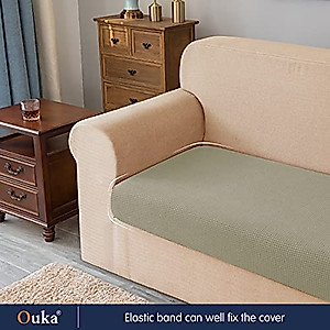 Ouka Sofa Cushion Cover, Stretch Couch Seat Cushion Cover, Reversible Cushion Protector , Soft Chair Loveseat Sofa Cushion Protector(Large,Sand)