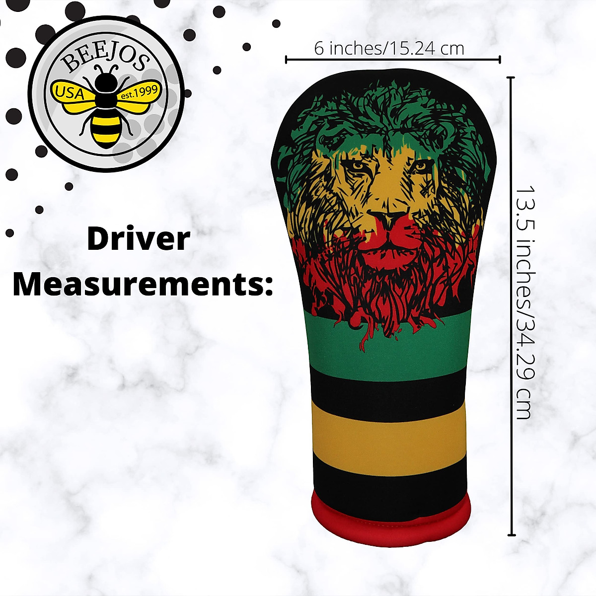 Rasta Lion Driver 460cc Club Headcover Handmade by BeeJos