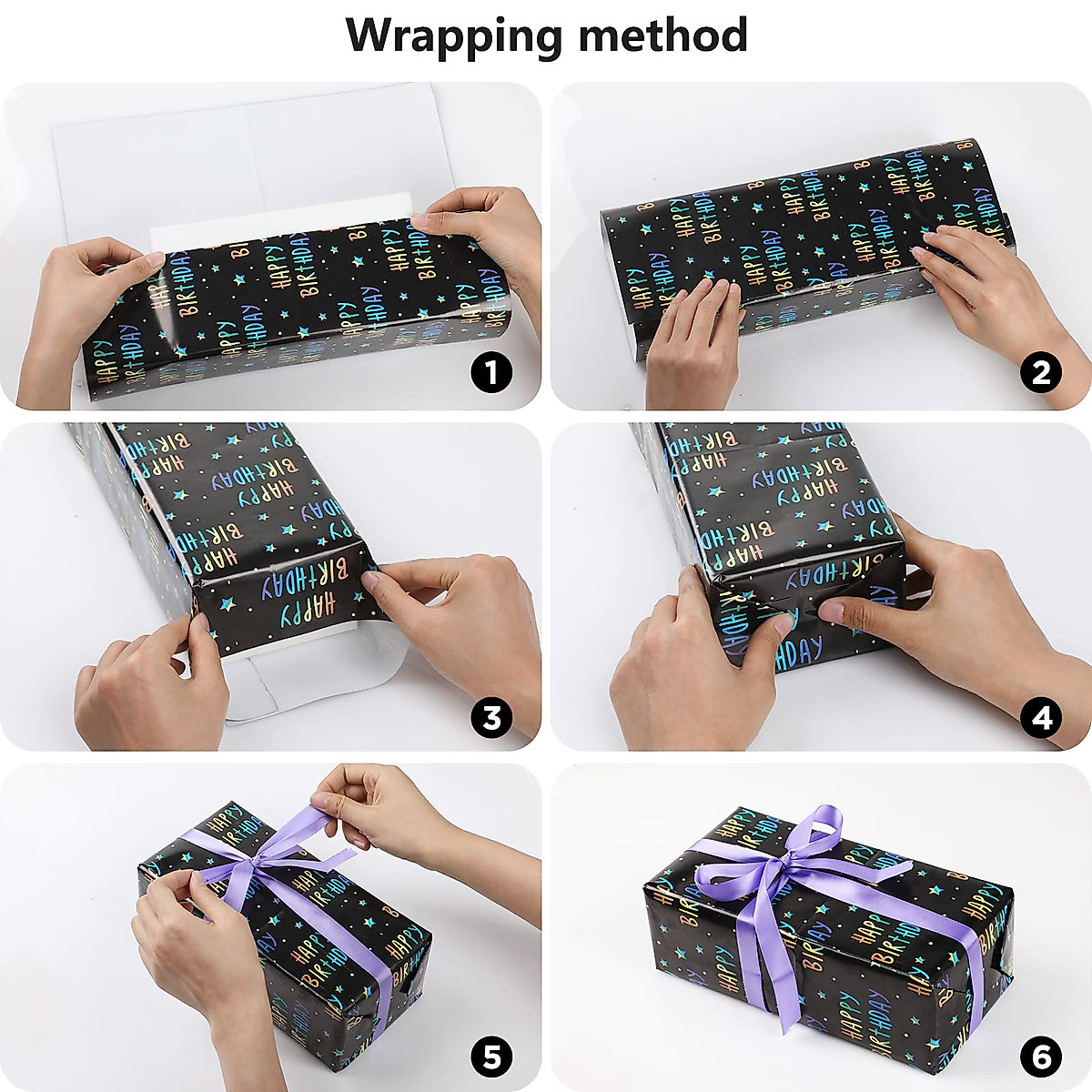 Bigqin 6PCS Kids Birthday Wrapping Paper Recycled Happy Birthday 70 * 50cm Gift Paper for Boys Girls Women Men Christmas Birthday Holiday Celebration Present Box, with Rope and Tape