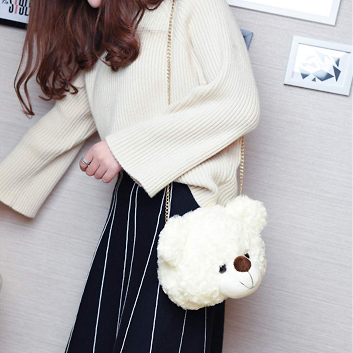 Womens Cute Plush Crossbody Shoulder Bag Fluffy Chic Plush Wallet Purse Furry Handbag with Chain