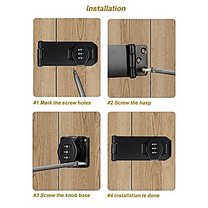 ETEKJOY Cabinet Lock Keyless 3-Digit Password Combination Code Hasp Latch Lock Twist Knob Wooden Drawer Cupboard (Black, 4 inch)