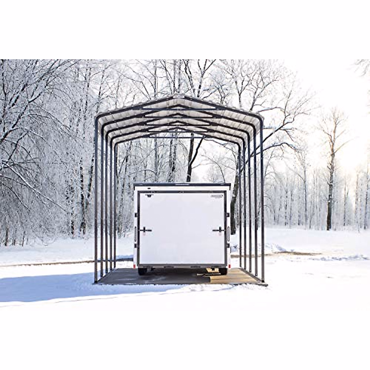 Arrow 14' x 20' x 14' 29-Gauge Metal RV Carport and Multi-Use Shelter for Large Vehicles- Eggshell