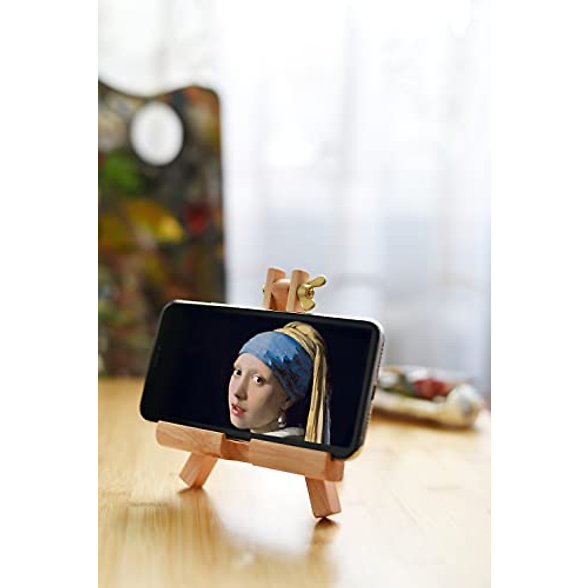 Handmade Wooden Easel Phone Stand - Tablet Holder: Canvas Style (Light)