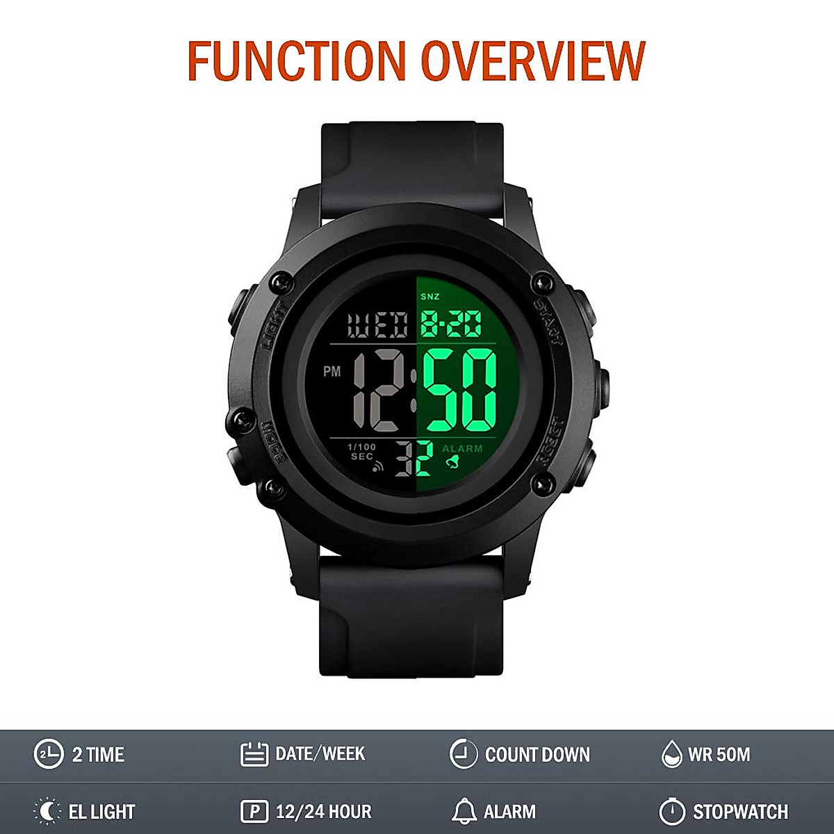 CKE Men's Digital Sports Watch Large Face Waterproof Wrist Watches for Men with Stopwatch Alarm LED Back Light