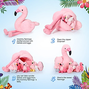 Skylety 6 Pieces Plush Flamingo Stuffed Animal 20 Inch Mommy Stuffed Flamingo with 4 Flamingo and 2 Eggs Pink Flamingo for Decoration Valentines Party Favors Christmas