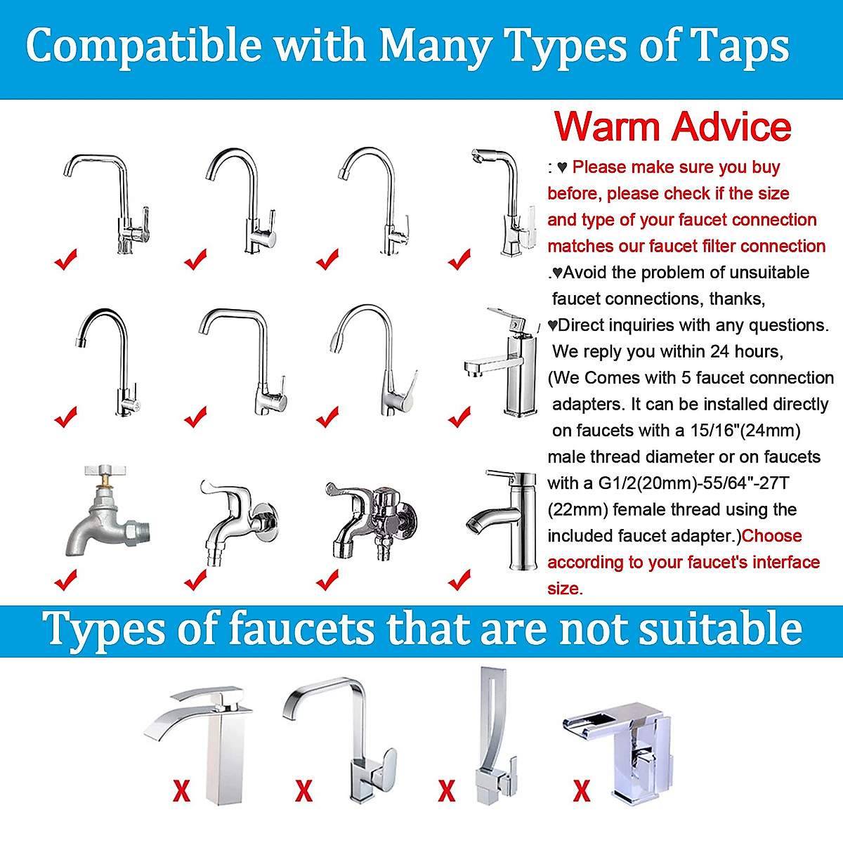 Sink Filter Water Faucet, Faucet Filter, 360° Rotating Bathroom Sink Filter, Faucet Water Filter Removes Chlorine, Lead, Sediments, Bad Taste and More, Easy to Install