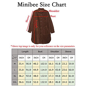 Minibee Women's Corduroy Shirt Coats Long Sleeve Button Down Blouses Tops with Pockets Coffee M