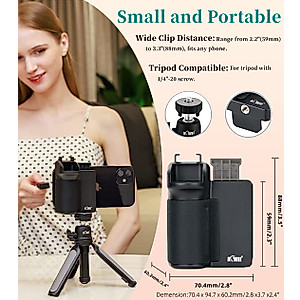 KIWIFOTOS Phone Tripod Mount, Phone Camera Grip Handle Holder with Detachable Bluetooth Shutter Remote Control and Cold Shoe Adapter for iPhone Samsung Smartphone Selfie Vlog Video Shooting-Black