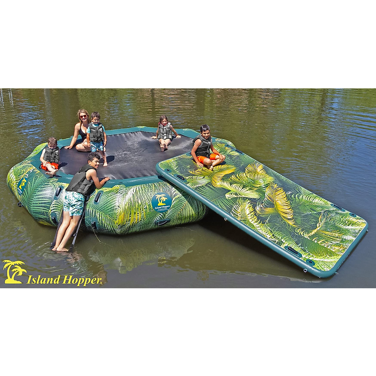 Island Hopper Lakeside Tropical Graphics Series 10ft x 6ft inflatable water platform floating dock & bouncer slide (Platform Only)