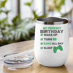 10th Birthday Gamer Gift for 10 Years Old Boys 12oz Wine Tumbler Cup