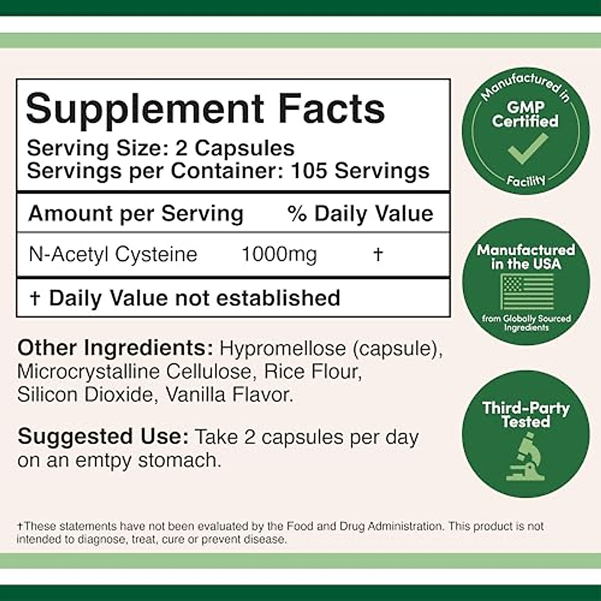 NAC Supplement N-Acetyl Cysteine (1,000mg Per Serving 500mg Per Cap, 210 Capsules) (Third Party Tested) with Odor Masking Technology to Boost Glutathione Levels by Double Wood