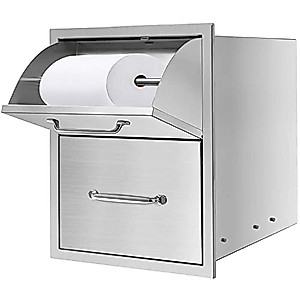 Karpevta Outdoor Drawers W16XH20XD20 Double Access Drawer with Paper Towel Holder BBQ Drawers for Outdoor Kitchen Grilling Station
