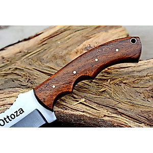 Ottoza Tracker Knife, D2 Steel Fixed Blade Hunting Knife with Wood Handle & Sheath, Full Tang Survival Knife for Men - No:116