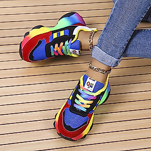 MEWALI Women Colorful Walking Sneakers Lace Up Non-Slip Heighten Orthopedic Arch Platform Thick Sole Chunky Workout Shoes