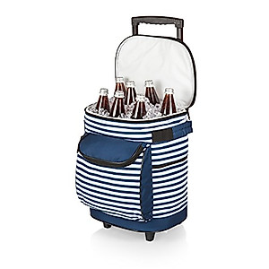 ONIVA - a Picnic Time brand Portable Rolling Cooler with Wheels and Handle, Water-Resistant Wheeled Trolley, (Navy Blue & White Stripe)