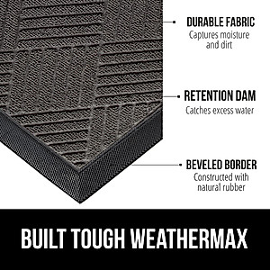 Gorilla Grip All-Season WeatherMax Doormat, Durable Natural Rubber, Stain and Fade Resistant, Low Profile, Indoor Outdoor Door Mats, Easy Clean Patio Entrance Mat, 17x29, Gray Diamond