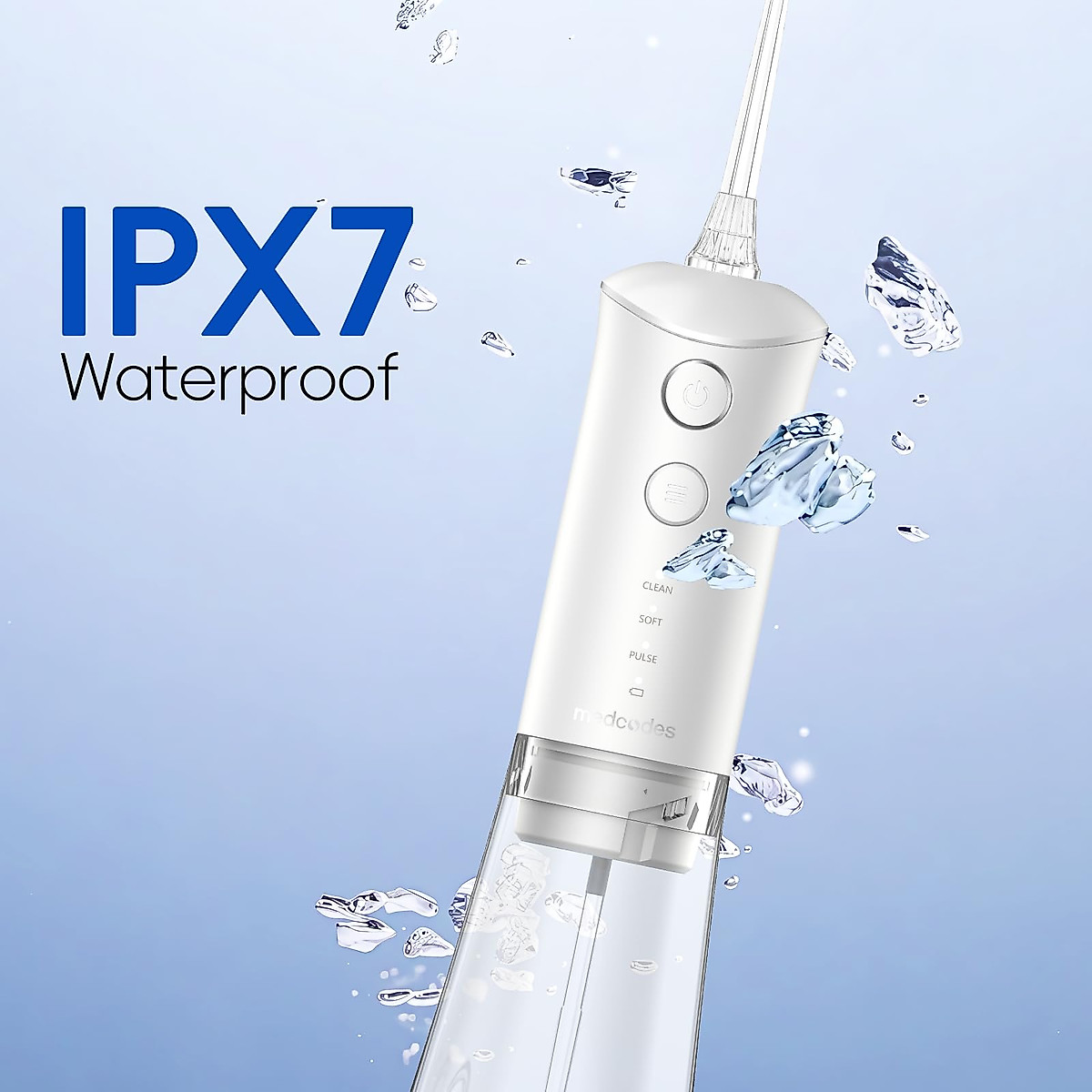 Medcodes Water Dental Flosser Pick for Teeth - 3 Modes Cordless Oral Irrigator 300ML Portable with 5 Jet Tips, 40 Days Rechargeable IPX7 Waterproof Water Dental for Cleaning for Home Travel(White)