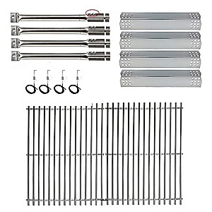 Hisencn Replacement Parts for Master Forge 1010037 Gas Grill Models, Stainless Steel Burners, Stainless Heat Plates Tent Shield and Cooking Grids Grill Grate Repair Kit