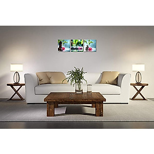 TutuBeer Zen Canvas Prints 3 Panel Spa Wall Decor Spa Stone Green Bamboo Pink Waterlily Zen Buddha Pictures Canvas Painting Print for Home Office and Kitchen Stretched and Framed Each Panel 12x12inch