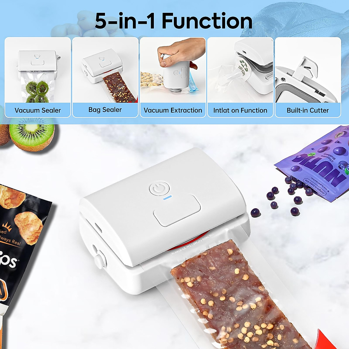 Mini Bag Sealer, Mini Heated Sealer, Portable Bag Sealer, Multifunctional Snack Sealer for Potato Chip & Vacuum Bags (White)