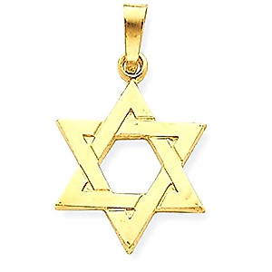 14K Yellow Gold Star of David Jewish Magen Necklace Judaica Religious Pendant Israel Charm 23mm x 13mm Only