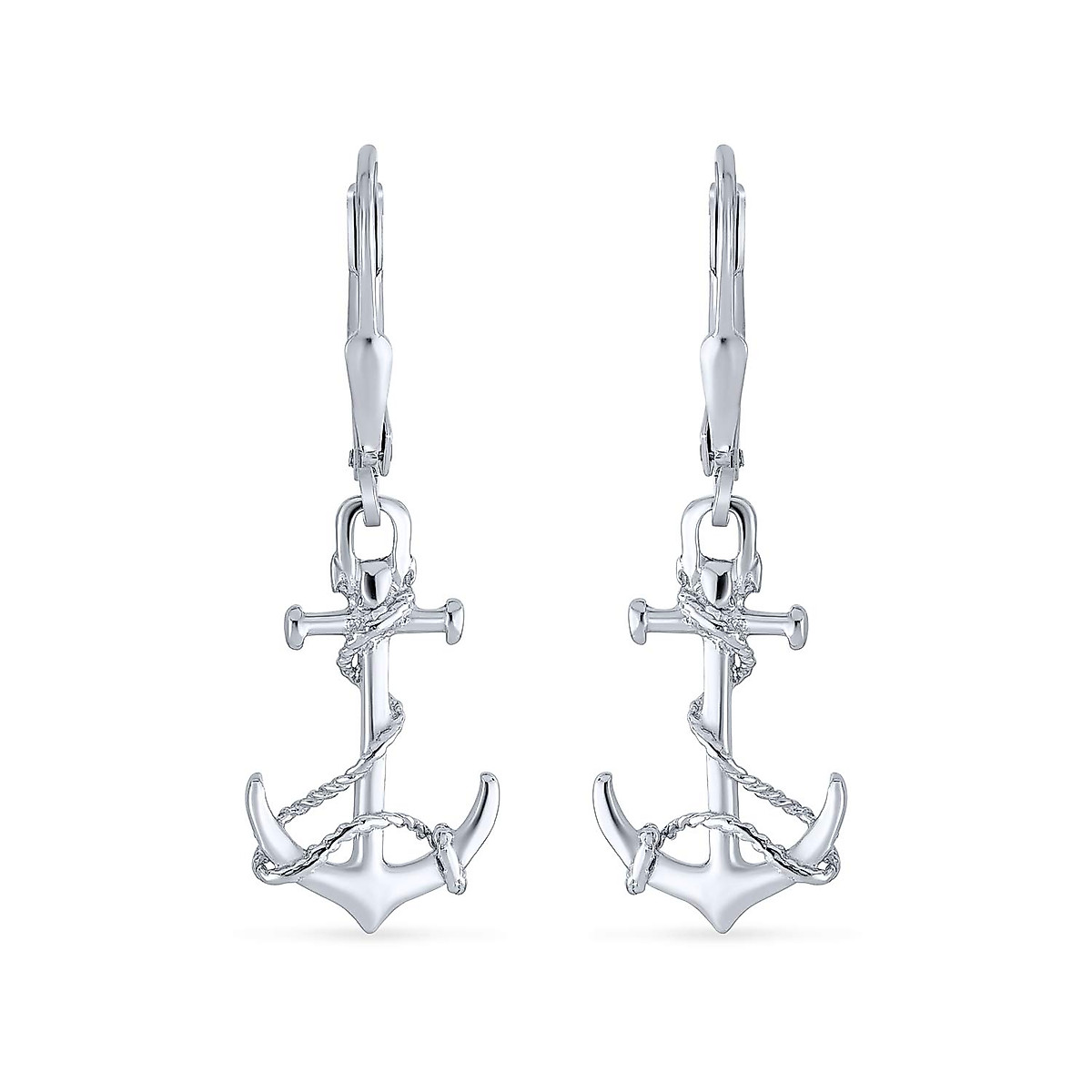 Tropical Beach Vacation Honeymoon Simple Nautical Boat Rope Anchor Lever Back Dangle Earrings For Women Teen .925 Sterling Silver