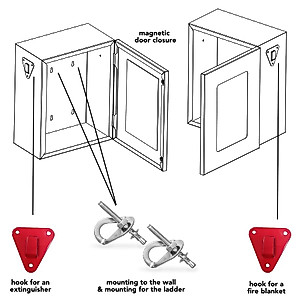 Cabinet for Fire Escape Ladder 2-Story Small | Box for Fire Rescue Stuff | Comes with Hooks for Fire Blanket and Fire Extinguishers - 14 * 11 * 5 inches | External Storage for Emergency Ladder