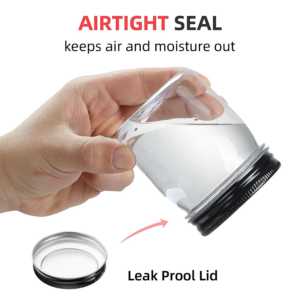 OMNISAFE 8 Ounce Clear Plastic Mason Jars With Screw On Lid, Reusable Empty Jars for Food Storage, Round BPA Free Containers for Sealing, Dry Food, Snacks, Candies, Breakage-proof, (Black - 16 Pack)