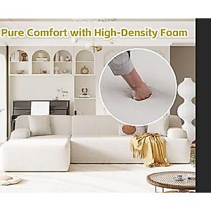 Yoglad Minimalist Style Modern L Shape Sectional Sofa Set, 3 Seat Upholstered Cloud Couch with Chaise Lounge - for Living Room,Bedroom,Apartment(Chenille Cream)