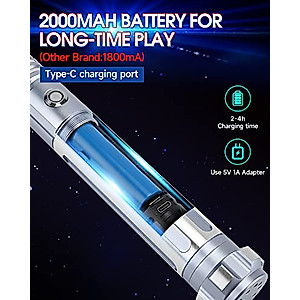 Dueling Light Saber, Motion Control Lightsabers for Adults,Smooth Swing Light Saber with 10 Sound Fonts,RGB 12 Colors Changeable, Metal Hilt for Halloween Cosplay Party,Birthday Gift, Grey,S9