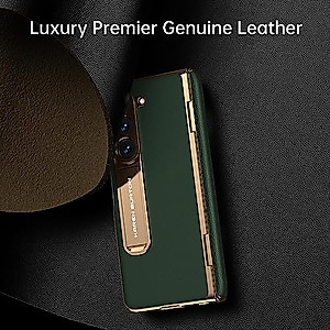 karenDon for Samsung Galaxy Z Fold 5 Phone Case,Luxury Premier Genuine Leather,Full Body Hinge Protection,Built-in Screen Protector,Kickstand Drop Proof Protective Cover for Galaxy Z Fold5 (Green)