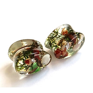 ETERNIADA Teardrop Nautical style plugs Sea Shell plug Tear Drop plugs Dropshaped plugs Egg Drop plugs Ear gauge double flare Mermaid Moss Ocean (25mm / 1" / Pair)