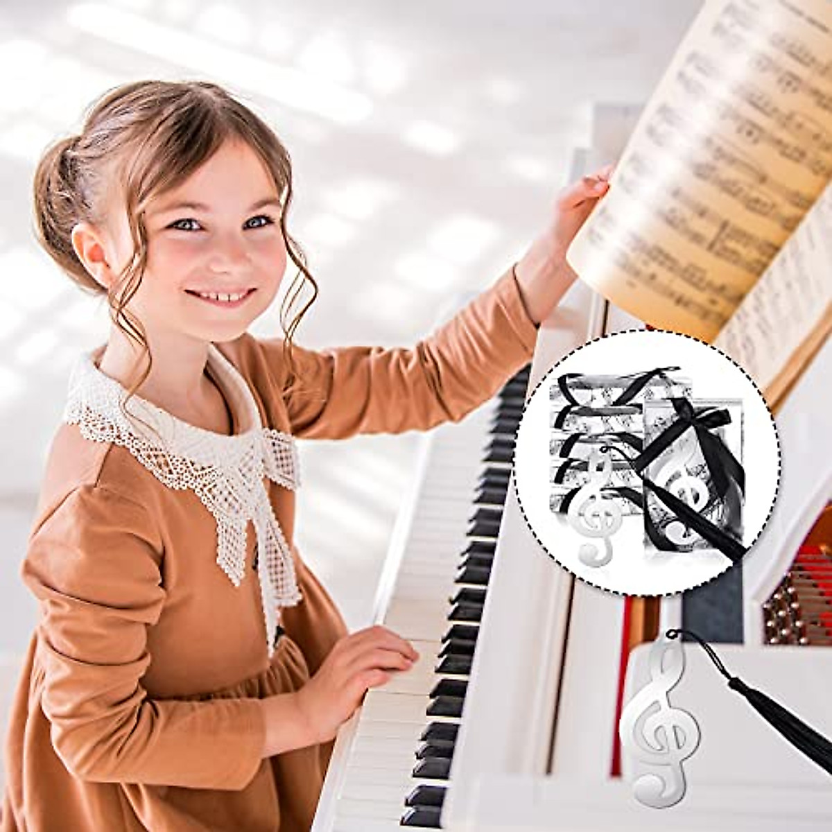 100 Pcs Musical Notes Bookmarks with Elegant Silk Tassel Music Metal Bookmarks Musical Wedding Favors Music Party Favors Gifts with Tassels and Gift Box for Students Band Office Book Piano Decorations