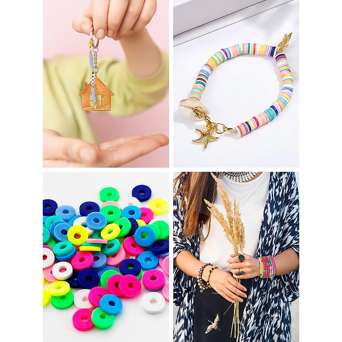 Mandala Crafts Gold Heishi Beads for Jewelry Making - 3000 Gold Polymer Clay Beads for Bracelets Making - Gold Flat Beads Disc Beads 6mm Round Disk Spacer Beads