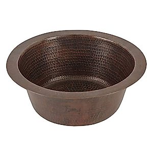 Premier Copper Products BR12DB2 12-inch Round Hammered Copper Bar Sink with 2-inch Drain Opening