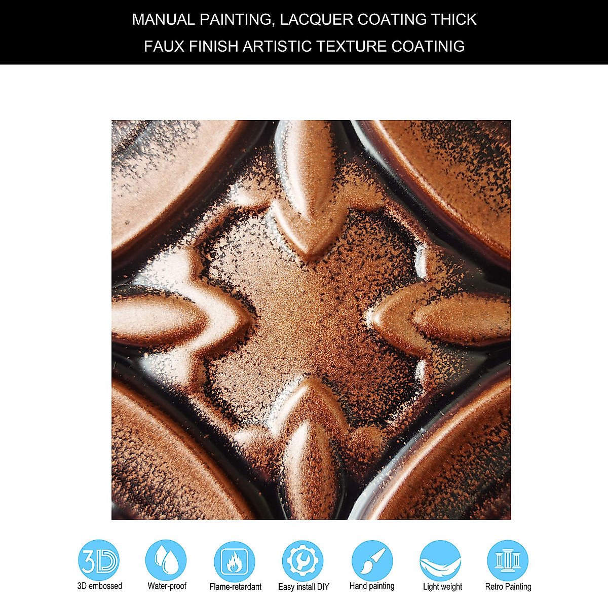 PAINTSDECOR PVC Tin Ceiling Tiles 3D Stereo Embossed Panel Antique Suspended Ceiling Board for Cafe Club Salon 2'x2' PL07 Traditional Copper 10pcs/lot