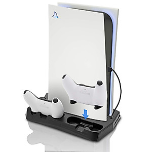 HEATFUN PS5 Cooling Fan Stand, Fast Charger for PS5 Dual Sense Controllers, PS5 Vertical Stand for PS5 Disc & Digital Editions
