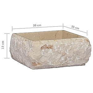 Sink Cream 11.8"x11.8"x5.1" Marble,Modern Marble Sink: A Touch of Elegance for Your Bathroom or Washroom Bath Fixtures，Bathroom Sinks